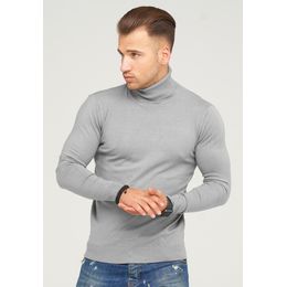 Rollkragenpullover behype "TIBERIUS", Herren, Gr. L, grau, 50% Baumwolle, 30% Polyester, 15% Viskose, 5% Elasthan, unifarben, normal, hoch geschlossener Ausschnitt, Pullover Rollkragenpullover, im modischen Slim Fit-Schnitt