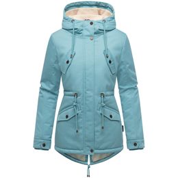 Winterjacke Marikoo "Manolya", Damen, Gr. XXL (44), himmelblau, Oberstoff: 100% Baumwolle; Futter: 100% Polyester; Wattierung: 100% Polyester; &Auml;rmelfutter: 100% Polyester, figurbetont Po-bedeckend, hoch geschlossener Ausschnitt, &Auml;rmel ohne &Auml;rmelschlitz Rippstrickb&uuml;ndchen mit Druckknopf, Jacken Winterjacke, stylischer Kurzmantel mit weichem Teddyfell-Futter