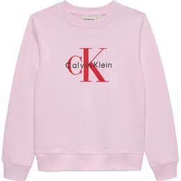Sweatshirt Calvin Klein Jeans "CK MONOGRAM TERRY CN SWEATSHIRT", Mädchen, Gr. 4 (104), pearly pink, Sweatware, Obermaterial: 100% Baumwolle, unifarben, regular fit hüftlang, Rundhals, eingesetzt Bündchen, Sweatshirts