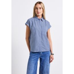 Hemdbluse Street One, Damen, Gr. 46, blau (original blau), Web, 97% Baumwolle, 3% Metallfaser, gestreift, normal normal, V-Ausschnitt, abgesteppt, Blusen Hemdbluse, aus Baumwolle mit Stretchanteil