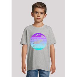 T-Shirt F4NT4STIC "Retro Alien Weltraum Sonnenuntergang", Mädchen, Gr. 122/128, grau (erdgrau), Obermaterial: 100% Baumwolle, regular fit, Rundhals, ohne Bündchen, Shirts, Premium Qualität
