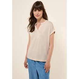 T-Shirt Cecil, Damen, Gr. L (42), lila (pearl beige), Stoff, 78% Modal, 22% Polyester, unifarben, gerade normal, Rundhals, B&uuml;ndchen, Shirts T-Shirt, aus softem Materialmix