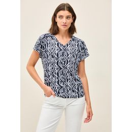 V-Shirt Cecil, Damen, Gr. M (40), blau (universal blau), Web, 50% Baumwolle, 50% Modal, bedruckt, normal normal, V-Ausschnitt, abgesteppt, Shirts, bestehend aus einem Materialmix
