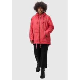 Outdoorjacke Ragwear "Zuzka", Damen, Gr. 5XL (50), rot (knallrot), Au&szlig;enmaterial: 100% Polyester. Innenfutter: 100% Polyester, tailliert Po-bedeckend, hoch geschlossener Ausschnitt, mit Kn&ouml;pfen,&Auml;rmel mit &Auml;rmelschlitz normaler Saum krempelbar,mit Druckknopf,mit Schlitz, Jacken Outdoorjacke, stylische &Uuml;bergangsjacke mit gro&szlig;er Kapuze