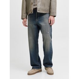 Jack & Jones Relax-fit-Jeans JACK & JONES "JJIALEX JJORIGINAL SBD 882 SN", Herren, Gr. 34, L&auml;nge 34, blau (blau denim), Denim/Jeans, Obermaterial: 100% Baumwolle, Abriebeffekte, relaxed fit kn&ouml;chellang, Jeans