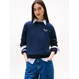 Sweatshirt Tommy Jeans "TJW REG ESS LOGO 1 CREW EXT", Damen, Gr. XXL (44), blau (schwarz night navy), Sweatware, Obermaterial: 100% Baumwolle, unifarben, regular fit normal, Rundhals, Rippb&uuml;ndchen, Sweatshirts Sweatshirt