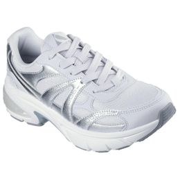 Sneaker Skechers "Skechers SHADOW", Damen, Gr. 39, grau (grau, silberfarben), Lederimitat, Textil, metallic, schimmernd, Schuhe Sneaker, Retro Sneaker, Plateausneaker, Schn&uuml;rschuh mit Memory Foam