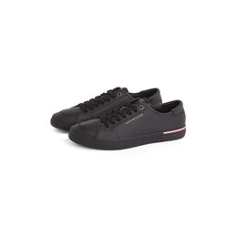Sneaker Tommy Hilfiger "CORE CORPORATE VULC LEATHER", Herren, Gr. 43, schwarz, Leder, Lederimitat, Schuhe Sneaker, Freizeitschuh, Halbschuh, Schn&uuml;rer mit Logoschriftzug
