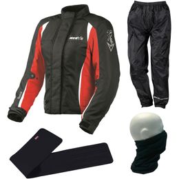 Nerf Motorradkombi NERVE "Nerve 4-teiliges Set für Damen Unique Star" Gr. 38, schwarz (schwarz, rot), Overalls, Damen, 38, N-Gr, Obermaterial: 100% Polyester. Innenseite: 100% Polyester