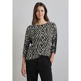 Print-Shirt Street One, Damen, Gr. 42, schwarz, Stoff, 95% Viskose, 5% Elasthan, bedruckt, gerade normal, U-Boot-Ausschnitt, B&uuml;ndchen, Shirts, mit U-Boot-Ausschnitt