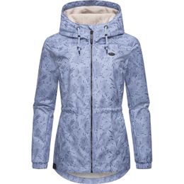 Outdoorjacke Ragwear "Dankka Spring", Damen, Gr. 5XL (50), blau, Au&szlig;enmaterial: 100% Polyester. Innenfutter: 100% Polyester, tailliert h&uuml;ftbedeckend, hoch geschlossener Ausschnitt, &Auml;rmel ohne &Auml;rmelschlitz elastischer Bund mit innenliegendem Gummizug, Jacken Outdoorjacke, Wasserdichte Damen Jacke mit floralem Allover-Print