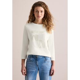 Langarmshirt Cecil, Damen, Gr. XL (44), weiß (vanilleweiß), Web, 50% Modal, 50% Baumwolle, bedruckt, gerade normal, U-Boot-Ausschnitt, Bündchen, Shirts, mit 3/4 Ärmeln