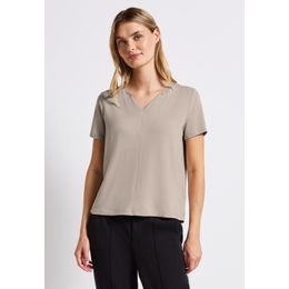 T-Shirt Street One, Damen, Gr. 34, beige (morning beige), Stoff, 76% Viskose, 20% Modal, 4% Elasthan, unifarben, normal normal, V-Ausschnitt, abgesteppt, Shirts T-Shirt, aus strecthigem Viskosematerial
