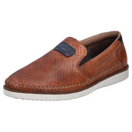 Slipper Rieker, Herren, Gr. 42, blau (cognac, dunkelblau), Leder, used, Schuhe Slipper, Loafer, Schlupfschuh mit kleinen Stretcheins&auml;tzen