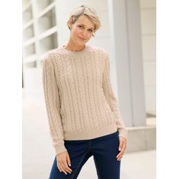Rundhalspullover Classic Basics "Langarm-Pullover", Damen, Gr. 48, beige, 100% Polyacryl, gemustert, Pullover Rundhalspullover