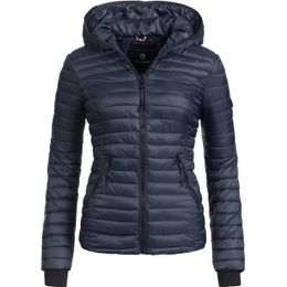 Steppjacke Navahoo "Kimuk", Damen, Gr. M, blau (navy), Obermaterial: 100% Nylon; Futter: 100% Polyester; Wattierung: 100% Polyester; &Auml;rmelfutter: 100% Polyester, figurbetont h&uuml;ftlang, &Auml;rmel ohne &Auml;rmelschlitz Rippstrickb&uuml;ndchen kontrastfarben, Jacken Steppjacke, leichte &Uuml;bergangsjacke mit Kapuze