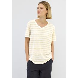 T-Shirt Cecil, Damen, Gr. XXL (46), lila (pearl beige), Stoff, 55% Polyester, 45% Viskose, gestreift, normal normal, V-Ausschnitt, abgesteppt, Shirts, aus elastischem Materialmix