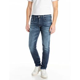 Slim-fit-Jeans Replay "ANBASS Jeans", Herren, Gr. 36, L&auml;nge 34, blau (dunkelblau used), Denim/Jeans, Obermaterial: 95% Baumwolle, 3% Elastomultiester, 2% Elasthan, slim fit normal, Jeans Slim-fit-Jeans
