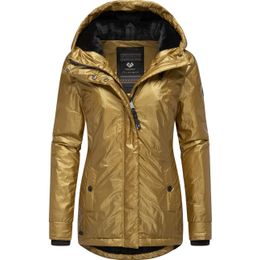 Winterjacke Ragwear "Monadde Bling", Damen, Gr. XXL (44), gold (goldfarben), Obermaterial: 100% Nylon, Innenfutter: 100% Polyester, Wattierung: 100% Polyester, figurbetont Po-bedeckend, hoch geschlossener Ausschnitt, verstellbar Rippstrickbündchen mit Druckknopf, Jacken, Glänzende warme Jacke mit Kapuze