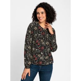 Langarmbluse Inspirationen, Damen, Gr. 36, gelb (schwarz, ocker, bedruckt), 100% Viskose, bedruckt, gebl&uuml;mt, gemustert, mehrfarbig, Rundhals, Blusen