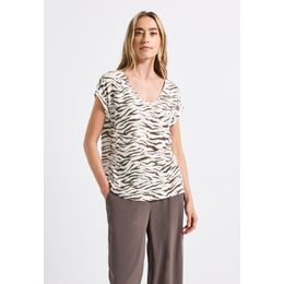 Shirtbluse Street One, Damen, Gr. 36, braun (nomad braun), Stoff, 100% Viskose, bedruckt, normal normal, V-Ausschnitt, abgesteppt, Blusen, mit allover Print