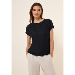 T-Shirt Cecil, Damen, Gr. L (42), schwarz, Stoff, 55% Polyester, 45% Viskose , unifarben, normal normal, U-Boot-Ausschnitt, abgesteppt, Shirts T-Shirt, Basic