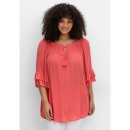 Longbluse sheego by Joe Browns, Damen, Gr. 40, rot (hummer), 100% Viskose, unifarben, Rundhals, Blusen Longbluse