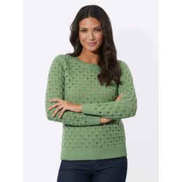 Ajourpullover Classic Basics "Ajour-Pullover", Damen, Gr. 52, gr&uuml;n (eucalyptus), 100% Polyacryl, gemustert, unifarben, Pullover