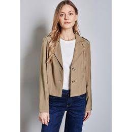 Kurzjacke Street One, Damen, Gr. 46, beige (honey sand), Stoff, 93% Viskose, 7% Polyester, unifarben, normal kurz, V-Ausschnitt, B&uuml;ndchen, Jacken Kurzjacke, mit Reverskragen