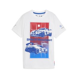 T-Shirt Puma "BMW M Motorsport Kids Block T-Shirt Jugendliche", Mädchen, Gr. 164, weiß, Obermaterial: 100% Baumwolle; Rippe: 29% Polyester, 71% Baumwolle, bedruckt, regular fit, Rundhals, Shirts