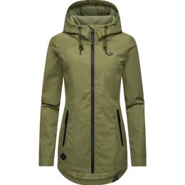 Outdoorjacke Ragwear "Zuzka", Damen, Gr. XXL (44), gr&uuml;n (gr&uuml;ngelb), Au&szlig;enmaterial: 100% Polyester. Innenfutter: 100% Polyester, tailliert Po-bedeckend, hoch geschlossener Ausschnitt, mit Kn&ouml;pfen,&Auml;rmel mit &Auml;rmelschlitz normaler Saum krempelbar,mit Druckknopf,mit Schlitz, Jacken Outdoorjacke, stylische &Uuml;bergangsjacke mit gro&szlig;er Kapuze