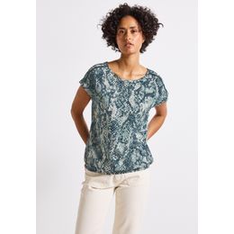 Blusentop Street One, Damen, Gr. 42, blau (arona blau), Stoff, 100% Viskose, gemustert, normal normal, Rundhals, Umschlagbund, Blusen Blusentop, aus softer Viskose