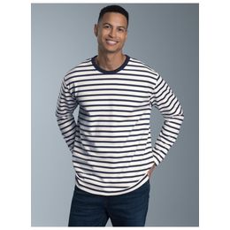 Sweatshirt TRIGEMA "TRIGEMA Sweatshirt mit Ringelmuster", Herren, Gr. S, beige (natur), 70% Baumwolle, 30% Polyester, Basic, Sweatshirts Sweatshirt