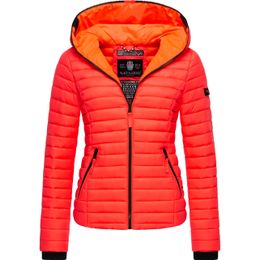 Steppjacke Navahoo "Kimuk", Damen, Gr. XS, orange (neonorange), Obermaterial: 100% Nylon; Futter: 100% Polyester; Wattierung: 100% Polyester; &Auml;rmelfutter: 100% Polyester, figurbetont h&uuml;ftlang, &Auml;rmel ohne &Auml;rmelschlitz Rippstrickb&uuml;ndchen kontrastfarben, Jacken Steppjacke, leichte &Uuml;bergangsjacke mit Kapuze