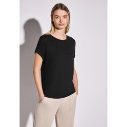 T-Shirt Street One, Damen, Gr. 34, schwarz, Stoff, 95% Viskose, 5% Elasthan, unifarben, gerade normal, Rundhals, B&uuml;ndchen, Shirts T-Shirt, aus strecthigem Viskosematerial