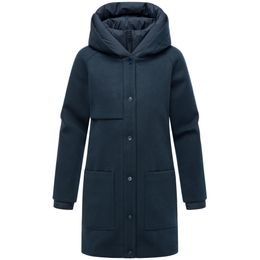 Kurzmantel Navahoo "Flauschwunder 14", Damen, Gr. XL (42), blau (navy), Obermaterial: 90% Polyacryl, 8% Viscose, 2% Elastan; Obermaterial 2: 100% Polyester; Innenfutter: 100% Polyester; Wattierung: 100% Polyester; &Auml;rmelfutter: 100% Polyester, gerade Po-bedeckend, hoch geschlossener Ausschnitt, eng normaler Saum, M&auml;ntel Kurzmantel, Damen Mantel in Wollmantel-Optik mit abnehmbarem Einsatz