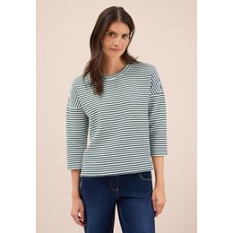 Rundhalsshirt Cecil, Damen, Gr. L (42), gr&uuml;n (ink gr&uuml;n), Web, 55% Baumwolle, 32% Polyester, 10% Viskose, 3% Elasthan, gestreift, normal normal, Rundhals, abgesteppt, Shirts Rundhalsshirt, mit Rundhalsausschnitt