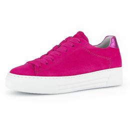Plateausneaker Gabor "FLORENZ", Damen, Gr. 41, pink, Ziegenveloursleder, Schuhe Plateausneaker, Freizeitschuh, Halbschuh, Schn&uuml;rschuh mit dezenten Ziern&auml;hten