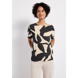 Print-Shirt Street One, Damen, Gr. 34, grau (whale tail grau), Stoff, Vorderseite: 95% Viskose, 5% Elasthan; R&uuml;ckseite: 95% Viskose, 5% Elasthan, bedruckt, normal normal, Rundhals, abgesteppt, Shirts, im angenehmen Materialmix