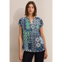 Shirtbluse Cecil, Damen, Gr. XS (36), blau (universal blau), Stoff, 100% Viskose, unifarben, gerade normal, Rundhals, B&uuml;ndchen, Blusen