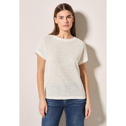 T-Shirt Cecil, Damen, Gr. L (42), wei&szlig; (vanillewei&szlig;), Web, 50% Baumwolle, 50% Polyester, Strukturmuster, comfort fit normal, U-Boot-Ausschnitt, B&uuml;ndchen, Shirts T-Shirt, im soften Baumwoll-Mix