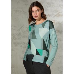 Langarmshirt Cecil, Damen, Gr. L (42), gr&uuml;n (glaced salvia gr&uuml;n), Stoff, Vorderseite: 100% Viskose; R&uuml;ckseite: 95% Viskose, 5% Elasthan, gemustert, normal normal, V-Ausschnitt, B&uuml;ndchen, Shirts Langarmshirt, mit V-Ausschnitt