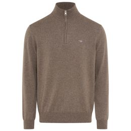 Stehkragenpullover Gant "COTTON/WOLL HALF ZIP", Herren, Gr. L, schwarz hazelnut melange, Strick, Obermaterial: 70% Baumwolle, 30% Wolle, normal, Rippbündchen, Pullover, mit Rippstrick-Details, normale Passform