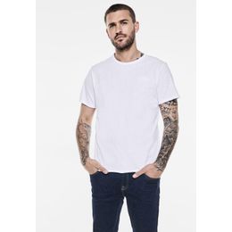 T-Shirt Street One MEN, Herren, Gr. L (42), weiß, Web, 100% Baumwolle, unifarben, gerade hüftlang, Rundhals, Bündchen, Shirts, aus reiner Baumwolle