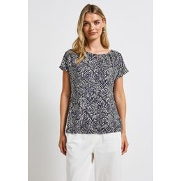 Print-Shirt Street One, Damen, Gr. 34, blau (tiefblau), Stoff, Vorderseite: 100% Viskose; R&uuml;ckseite: 95% Viskose, 5% Elasthan, bedruckt, normal normal, Rundhals, abgesteppt, Shirts, aus softer Viskose