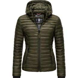Steppjacke Marikoo "Samtpfote", Damen, Gr. S (36), grün (olivgrün), Oberstoff: 100% Nylon; Futter: 100% Polyester; Wattierung: 100% Polyester, figurbetont hüftlang, hoch geschlossener Ausschnitt, Ärmel ohne Ärmelschlitz Rippstrickbündchen kontrastfarben, Jacken Steppjacke, ultraleichte Übergangsjacke mit Kapuze