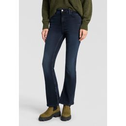 Bootcut-Jeans BOSS Orange "Rosa High Rise Bootcut Premium Damenmode", Damen, Gr. 32, L&auml;nge 30, dunkelblau 401, Denim/Jeans, Obermaterial: 91% Baumwolle, 7% Polyester, 2% Elasthan, unifarben, bootcut fit normal, Jeans, mit geschlitztem Saum