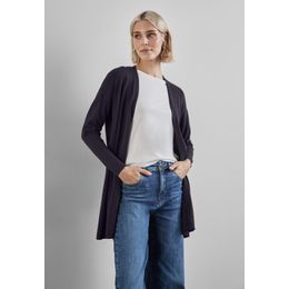 Strickjacke Street One, Damen, Gr. 38, lila (deep tint blau), Stoff, 70% Viskose, 30% Nylon, unifarben, gerade h&uuml;ftbedeckend, V-Ausschnitt, B&uuml;ndchen, Strickjacken Strickjacke, verschlusslos
