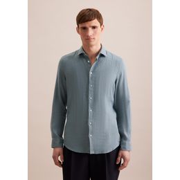 Businesshemd Seidensticker "Slim", Herren, Gr. S (37), normale Ärmellängen, grün (sage grün), 100% Leinen, unifarben, slim fit, 2-Knopf-Manschette, Hemden, Slim 1/1 Kentkragen Uni