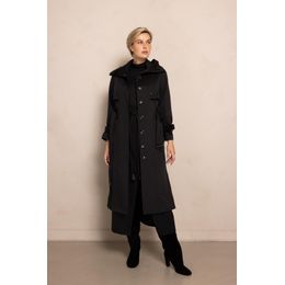 Trenchcoat Zhrill "ZHELSE", Damen, Gr. M, schwarz, Web, Obermaterial: 51% Baumwolle, 49% Polyester, unifarben, regular fit kniebedeckend, Rundhals, mit Riegel, Mäntel, mit Reverskragen und Gürtelschlaufe im Hüftbereich